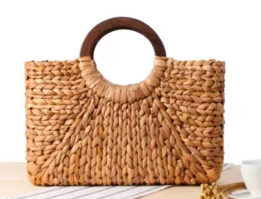 Rattan Tote Bag With Rounded Wooden Handles – Aura Lea